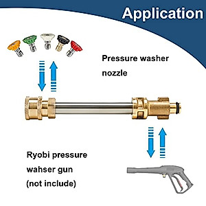 Raincovo Replacement for Pressure Washer Gun Adapter Ryobi, Portland, Greenworks, Husky, Replacement Wand with 5 Nozzle Tips, 1/4 Inch Quick Connector Silver