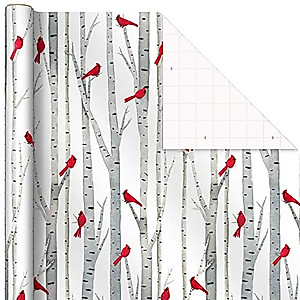 Hallmark Christmas Wrapping Paper with Cut Lines on Reverse (3 Rolls: 120 sq. ft. ttl) Snowy Village, Starry Snowflakes, Birch Trees & Cardinals