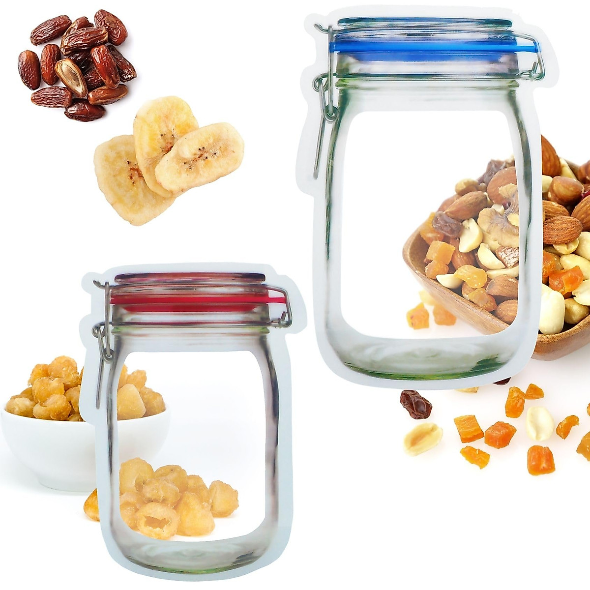 laffeya 30pcs Mason Jar Bags, Portable Christmas Cookies Nut Candies Saver Storage Bags, Reusable Snack Storage Bags, Candy Zipper Sealed Bags