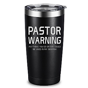 ARIABLE Pastor Warning Anything You Do or Say Could Be Used In Sermon 20 Ounce Black Vacuum Insulated Tumbler Funny Stainless Steel Drinkware Preacher Minister Appreciation Ordination Christmas Gifts