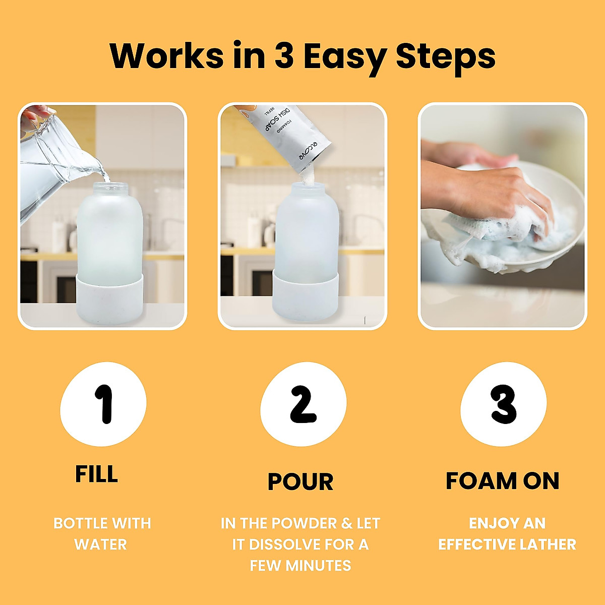 Elcove Foaming Dish Soap Refill Eco Friendly (Set of 5), Concentrated Powder Refills Make 60 oz of Non Toxic Dish Soap, Plastic Free, Septic Safe, Sustainable Products
