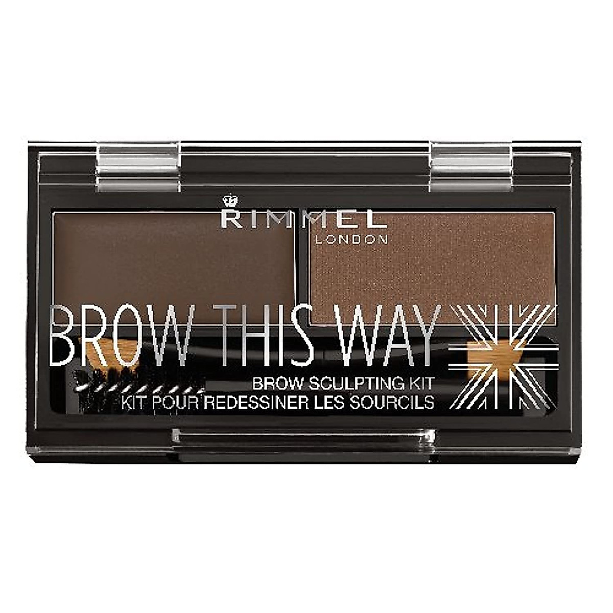 Rimmel London Brow This Way Eyebrow Sculpting Kit, Powder & Wax Duo for Ideally Groomed Brows, Dark Brown, 2.4 g
