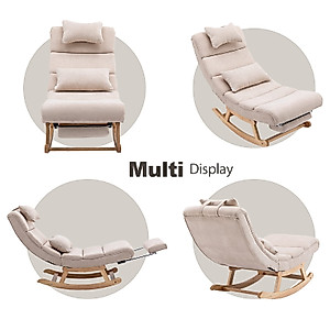 UPYOOE Glider Chair for Nursery,Nursery Recliner Rocker Chair with Footrest Head Pillower Waist Pillower Nursery Chair for Kids Room,Bedroom, Office, Living Room (Linen Fabric Beige)