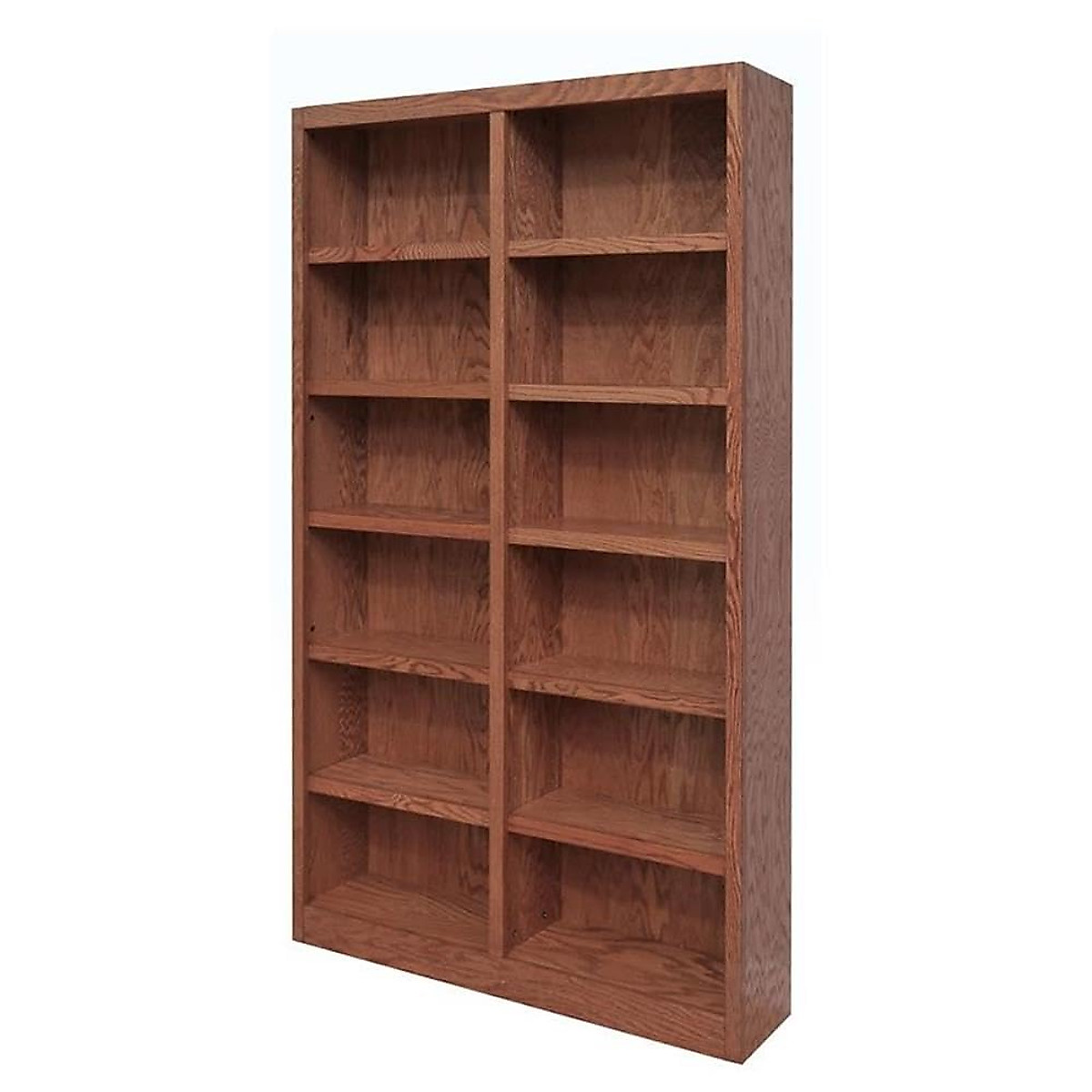 Home Square Tall 12-Shelf Double Wide Solid Wood 84" Bookcase, Set of 2, in Dry Oak