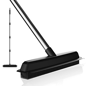 Pet Hair Removal Broom Rubber Broom for Carpet,Floor Brush for Carpet,60" Long Handle Fur Sweeper with Long Handle for Fluff Carpet