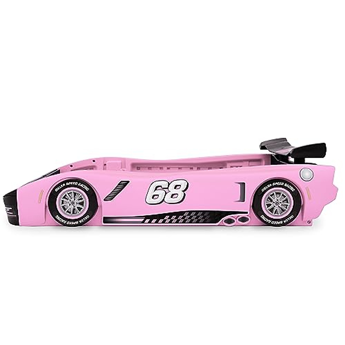 Delta Children Turbo Race Car Twin Bed, Pink Snooze 6 inch Memory Foam Twin Mattress (Bundle)