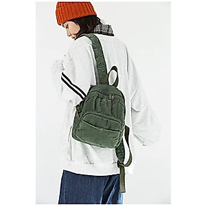 MININAI Aesthetic Backpack Mini Classic Corduroy College Backpack for Women Cute Retro Grunge Backpack Casual Daypack (One Size,Green)