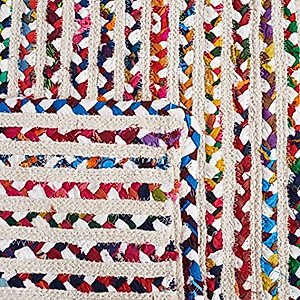 Safavieh Braided Collection Accent Rug - 4' x 6', Ivory & Multi, Handmade Farmhouse Cotton, Ideal for High Traffic Areas in Entryway, Living Room, Bedroom (BRD261A)