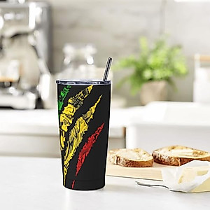 VKKOEWL Lion of Judah King Rasta Reggae Jamaica Stainless Steel Insulated Tumbler 20 Oz Travel Water Bottle Coffee Mug Drink Cup With Lid Straw