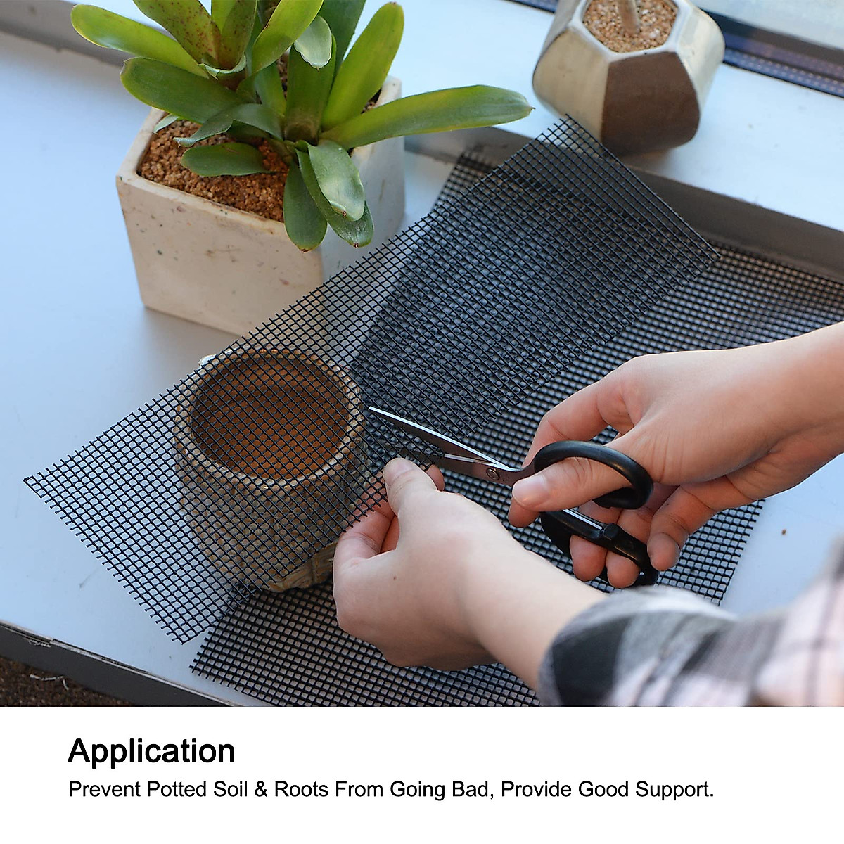 MECCANIXITY 5 Pcs Flower Pot Hole Mesh Pad 11.8x3.9" Invisible Rigid Plastic Bottom Grid Drainage Screens Prevent Soil Loss for Plant Containers, Bonsai (Black)