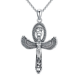 SIMONLY Sterling Silver Egyptian Goddess Necklace Ancient Egypt Jewelry Horus Gold Ankh Pendant Womens Accessory Ancient Mother Gifts