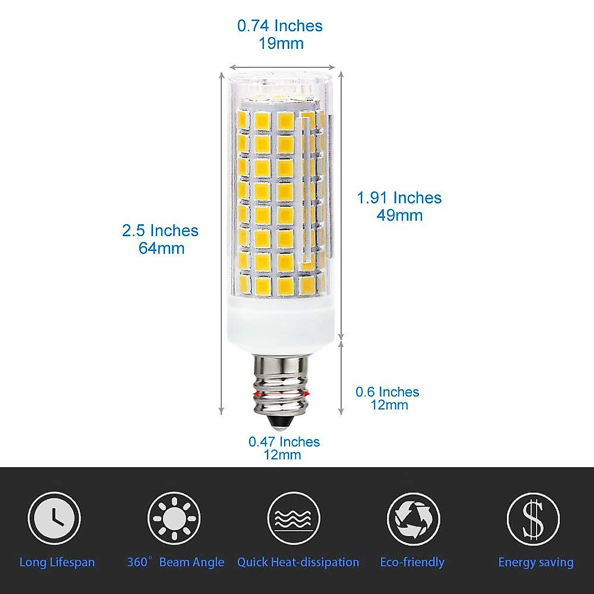 Treie 10W E12 LED Corn Light Bulb(4 Pack)E12 Dimmable 100 Watt Equivalent Bulb 1000LM 3000K Chandelier Bulbs Decorative Candle E12 Base for Home Lighting, AC110-120V (3000K)