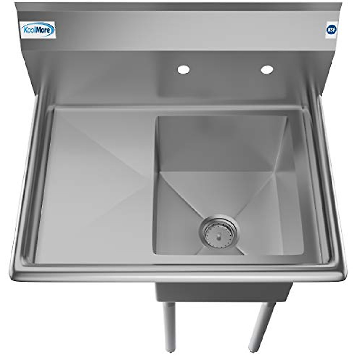 KoolMore 1 Compartment Stainless Steel Commercial Kitchen Prep & Utility Sink with Drainboard - Bowl Size 14" x 16" x 11", Silver