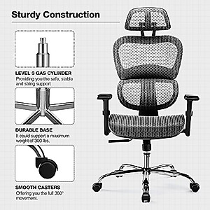Ergonomic High Back Office Chair - High Office Chair with Headrest, Lumbar Support, Movable Armrests, Swivel Mesh Office Chair with 300 lbs Weight Capacity Adjustable Height for Home Office, Executive