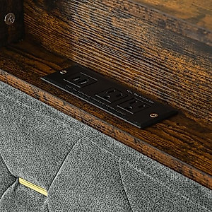 CuisinSmart Queen Size Bed Frame with Headboard,Storage & USB Ports & Outlets,No Box Spring Needed,78.5" x 57",Grey Bed Frame Furniture for Bedroom,Farmhouse,Hotel