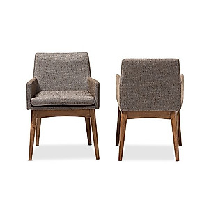 Baxton Studio Nexus Mid-Century Modern Walnut Wood Finishing and Gravel Fabric Upholstered Arm Chair