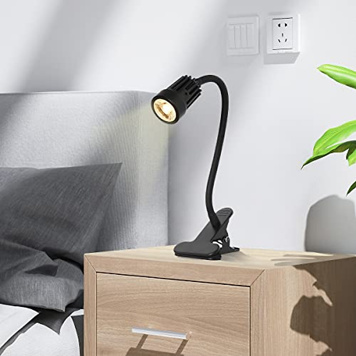 LED Clamp Clip on Light Reading Lights, 3w Clip Bedside Lamp Clamp Desk Lamp, 360°Flexible Gooseneck Book Light for Desk Bedside Headboard, Table Lamp for College Dorm,Home,Nail Art ,Tattoo Lamp 2Pack