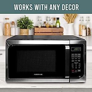 Farberware Countertop Microwave 900 Watts, 0.9 cu ft - Microwave Oven With LED Lighting and Child Lock - Perfect for Apartments and Dorms - Easy Clean Brushed Stainless Steel