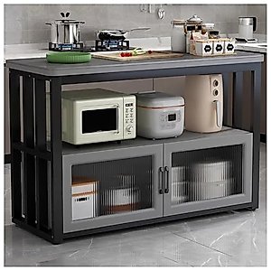 Commercial Workbench Kitchen Chopping Table Prep Table Floor-to-Ceiling Multi-Tier Organizer Shelf Glass Door Cabinet Kitchen Large Storage Table Metal Frame Sturdy and Stable
