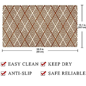 Bath Tub Shower Mat - Anti-Slip PVC Material 15.1x26.8 in, Gentle Cushioning Quick Drying Suction Cups Reliable Solution - Geometric Diamond Pattern - Brown Non-Slip Floor Mat