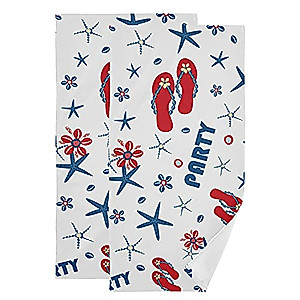 susiyo Patriotic Flip Flop Starfish Towel 2 Pcs Set, Small Washcloth Fingertip Towel for Home Decor