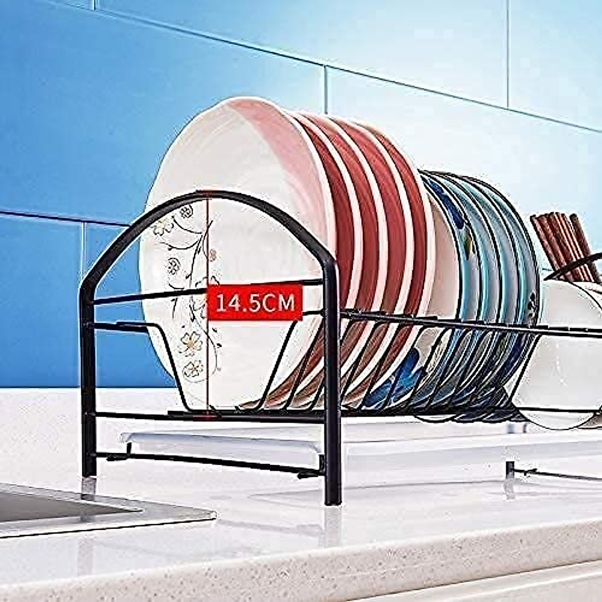 Plate Rack Dish Drainer Rack Rust Proof Stainless Steel Organization Shelf Kitchen Drainer Utensil Holder with Drain Board Pan Plate Holder (Color : Black, Size : 48.5x26x19cm)