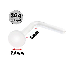 bodyjewellery 5Pcs 20g 0.8mm Nose Rings L Shaped Bioflex Clear Flexible Nostril Piercing Jewelry 2.5mm Crystal - CL AB RO BZ