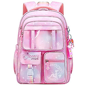 Wraifa Girls Backpack Elementary School Backpacks for Girls Cute Princess Preschool Middle School Bag Kids Bookbag (Only Backpack Pink)