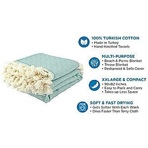 DEMMEX 90x82 Inches XXXL Turkish Cotton Multipurpose Blanket, Throw Blanket Bedspread, Beach Picnic Blanket, 100% Turkish Cotton, Diamond Weave, Made in Turkey, 3lb (Sage)