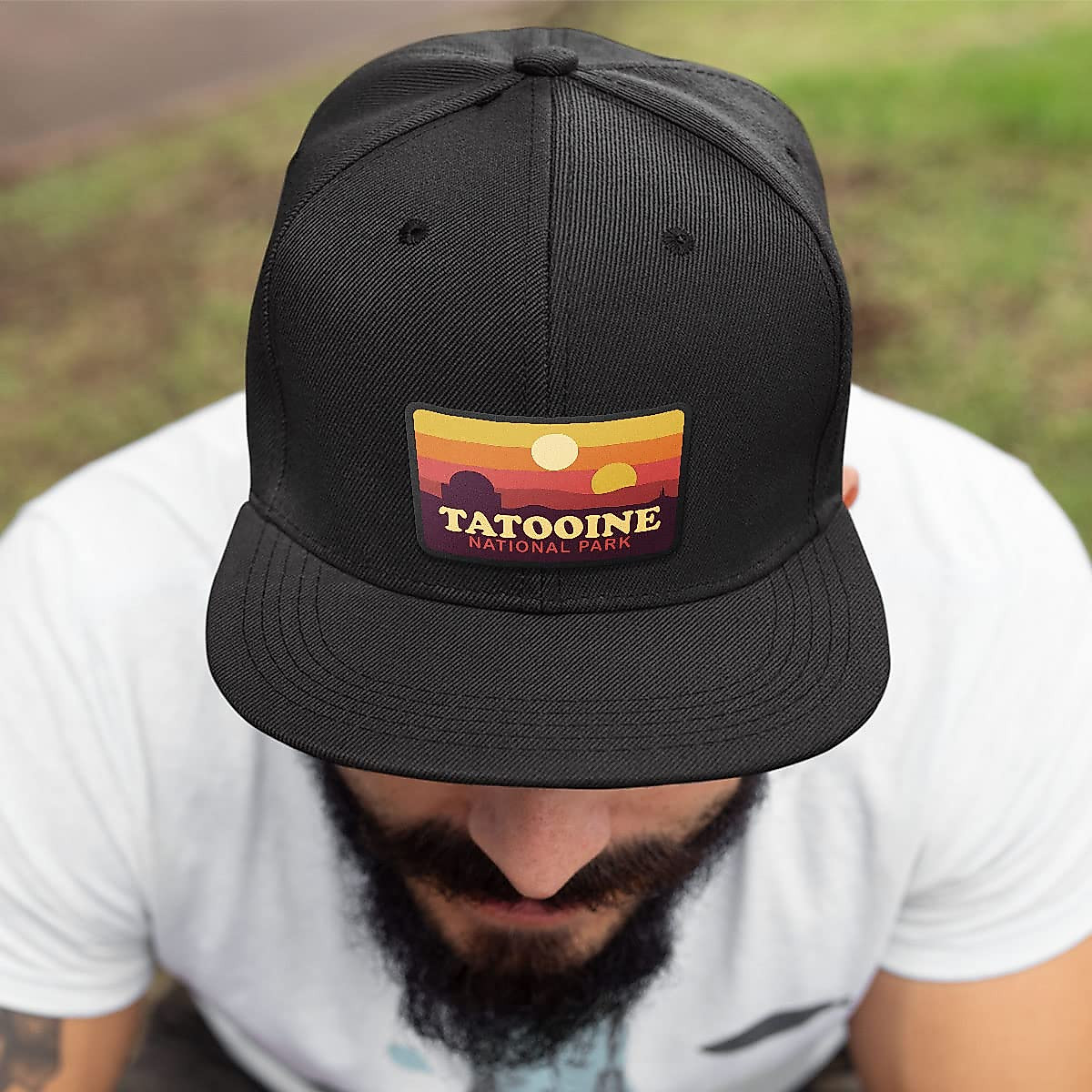 Tatooine National Park Patch - Cotton Snapback Hat - Breathable Mesh Side for Casual Wear & Outdoor Activities - Baseball Cap Women and Men (Charcoal Front/Black Mesh)