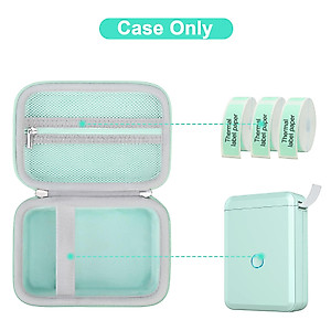 Canboc Hard Carrying Case for JADENS D110 Label Maker Machine, Portable Bluetooth Label Printer Box, Zipper Mesh Bag fits Label Paper and Charging Cord, Green