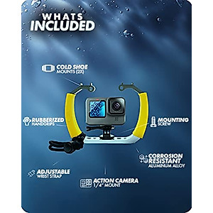 Movo GB-U70Y Underwater Diving Rig for GoPro Hero with Cold Shoe Mounts, Wrist Strap - Works with HERO3, HERO4, HERO5, HERO6, HERO7, HERO8, and Osmo Action Cam - Scuba GoPro Accessory (Yellow)