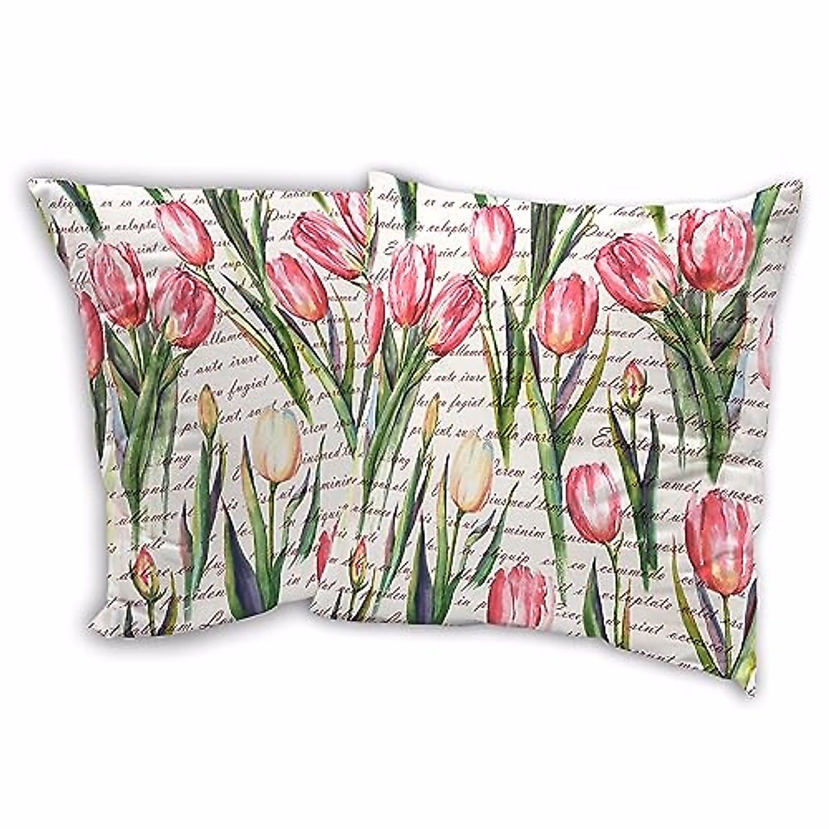 SKYDAWNY Pink Tulip Flowers Pillow Covers, Spring Throw Pillow Cases 18x18 in Square Pillowcases Set of 2 for Home Decorative Living Room Sofa Bedroom Outdoor,Double-Sided Design