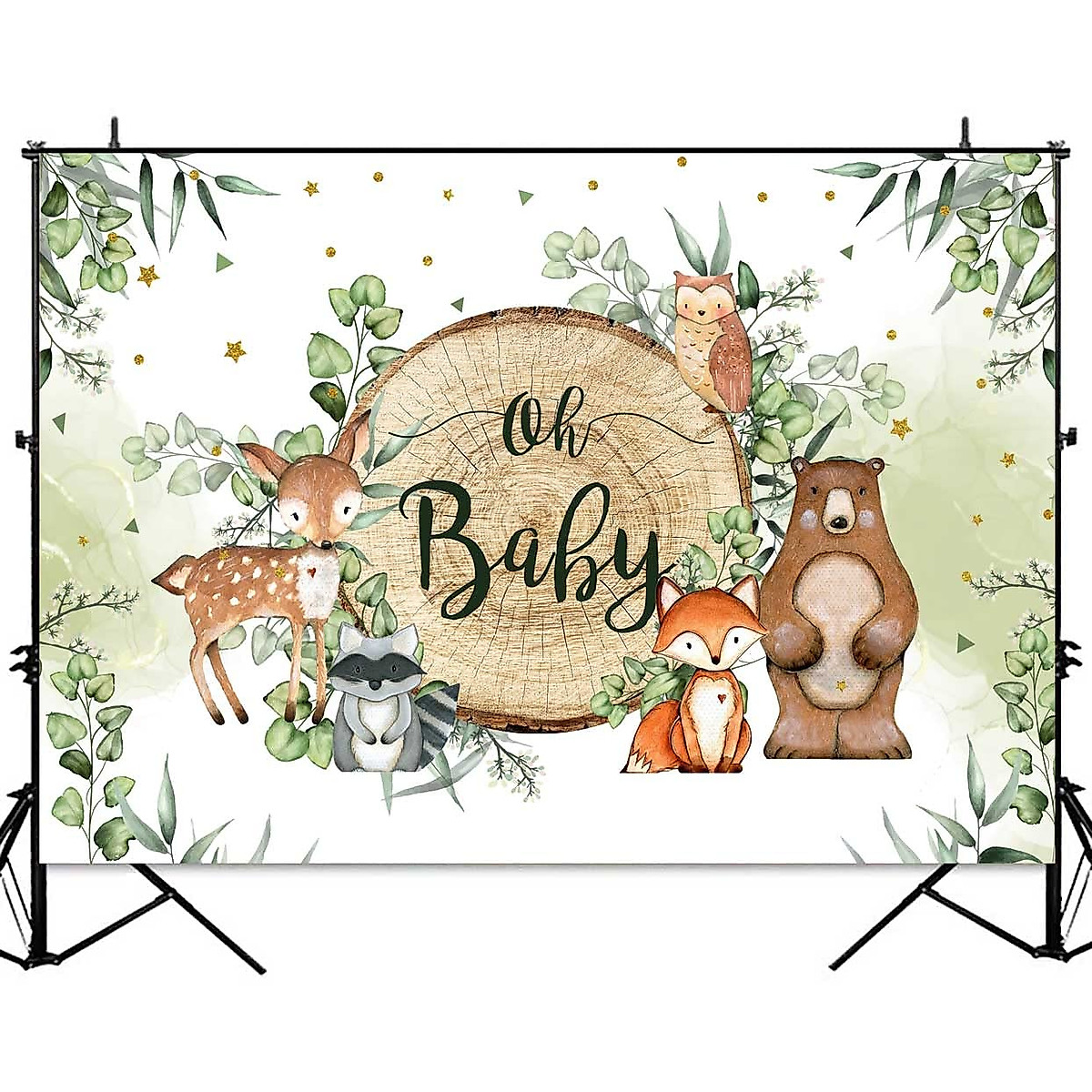 Sensfun Woodland Baby Shower Backdrop Oh Baby Woodland Creatures Forest Animals Party Banner Decorations Jungle Safari Greenery Boy Baby Shower Photography Background 7x5ft