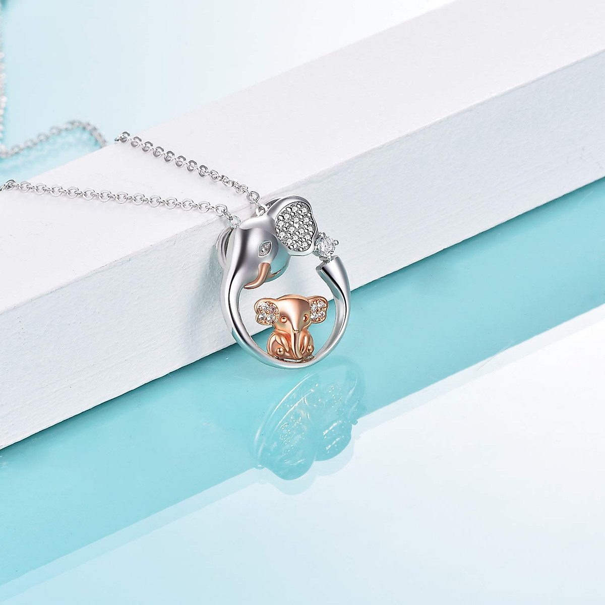 AOBOCO Elephant Jewelry Gifts for Women Sterling Silver Elephant Family Necklace for Mom Daughter Wife Grandma