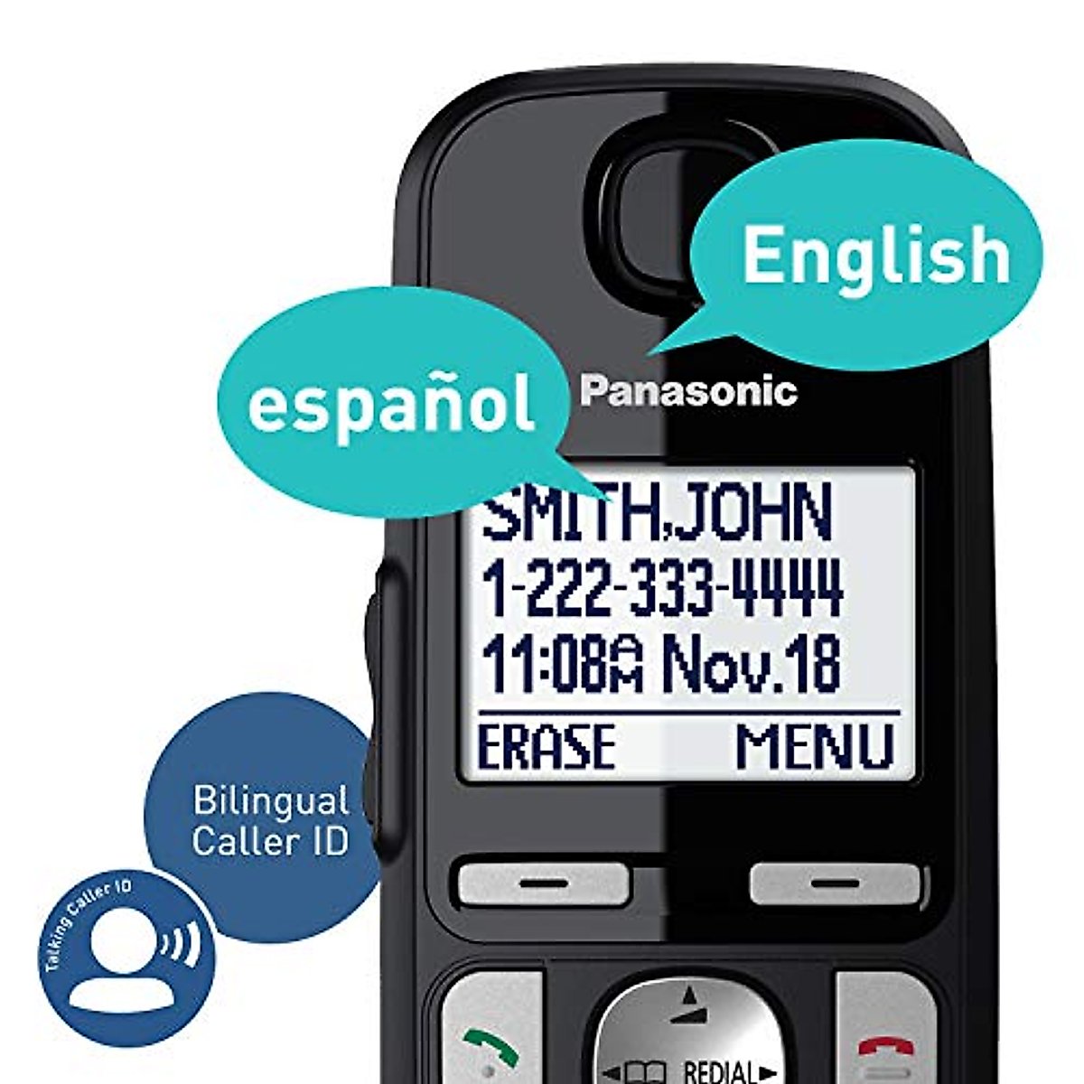 Panasonic DECT 6.0 Expandable Cordless Phone System with Answering Machine and Call Blocking - 3 Handsets - KX-TGE433B (Black)