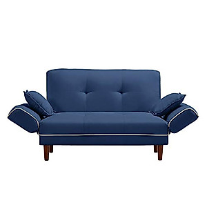 LCH Convertible Bed with 2 Pillows,Loveseat Sleeper Futon, Recliner Couch with Adjustable Armrest and Wood Legs,Living Room Sofa with 5-Angle Backrest for Small Space(Navy Blue)