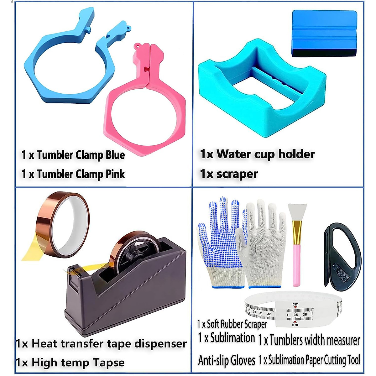 Majreey Sublimation Blanks Tumbler Clamp Tool, for 20 Oz Sublimation Blanks, Heat Resistant Gloves, Heat Tape Sublimation, Heat Tape Dispenser Sublimation Kit, Tumbler Clamp Clamp (Blue,Pink)