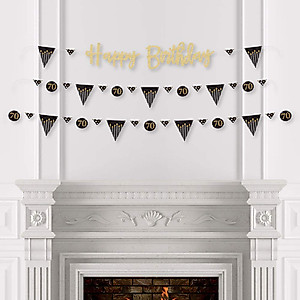 Big Dot of Happiness Adult 70th Birthday - Gold - Birthday Party Letter Banner Decoration - 36 Banner Cutouts - No-Mess Real Gold Glitter Happy Birthday Banner Letters