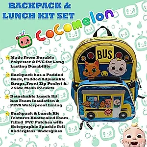 AI ACCESSORY INNOVATIONS Cocomelon’s JJ Toddler 2 Piece Backpack Set, Pre-school Girls & Boys School Bag with Front Zip Pocket, Yellow & Blue