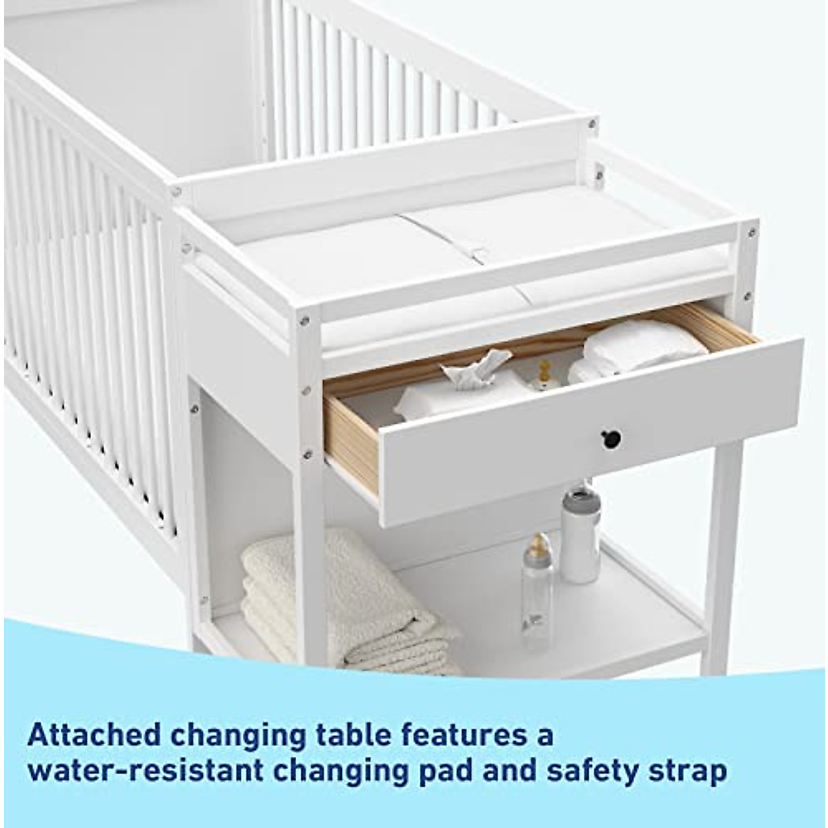 Graco Fable Convertible  Crib & Changer with Premium Foam Crib and Toddler Mattress - White