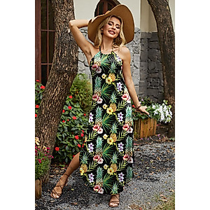 Women Summer Luau Halter 2025 Sundress Cotton Comfortable Polynesian Clothes Pineapple L