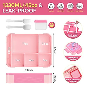 JYPS Lunch Box for Girls-Insulated Lunch Bag,Kids Bento Box with 6 Compartment,Water Bottle,Ice Pack,Salad Container,Perfect Lunch Container for Kids and Toddlers Back to School Age 7-15(Pink A)