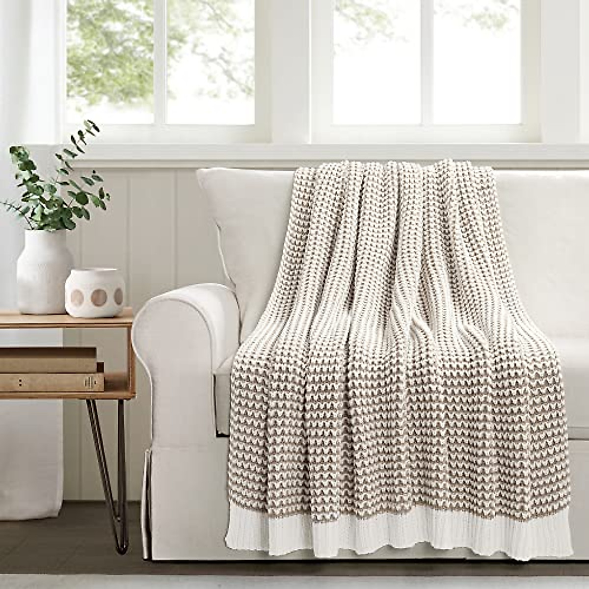 Lush Decor Chic and Soft Knitted Throw Blanket, 60" x 50", Neutral
