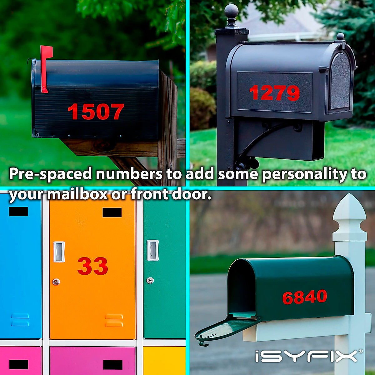 iSYFIX Reflective Red Vinyl Numbers Stickers – (2 Sets) 3 Inch – Premium Self-Adhesive Decal Die Cut and Pre-Spaced for Mailbox, Signs, Window, Door, Cars, Trucks, Home, Business, Address Number