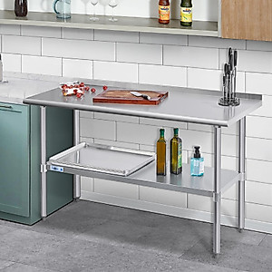 Profeeshaw Stainless Steel Prep Table NSF Commercial Work Table with Backsplash and Undershelf for Kitchen Restaurant 24x60 Inch