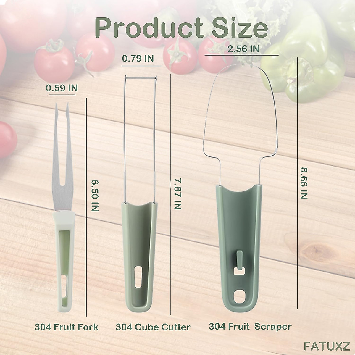 FATUXZ 3-in-1 Watermelon Cutter Slicer Fork, Portable Fruit Slicer Cutter Knife and Watermelon Cube Stainless Steel Popsicle Melon Cutter for Kitchen Gadgets