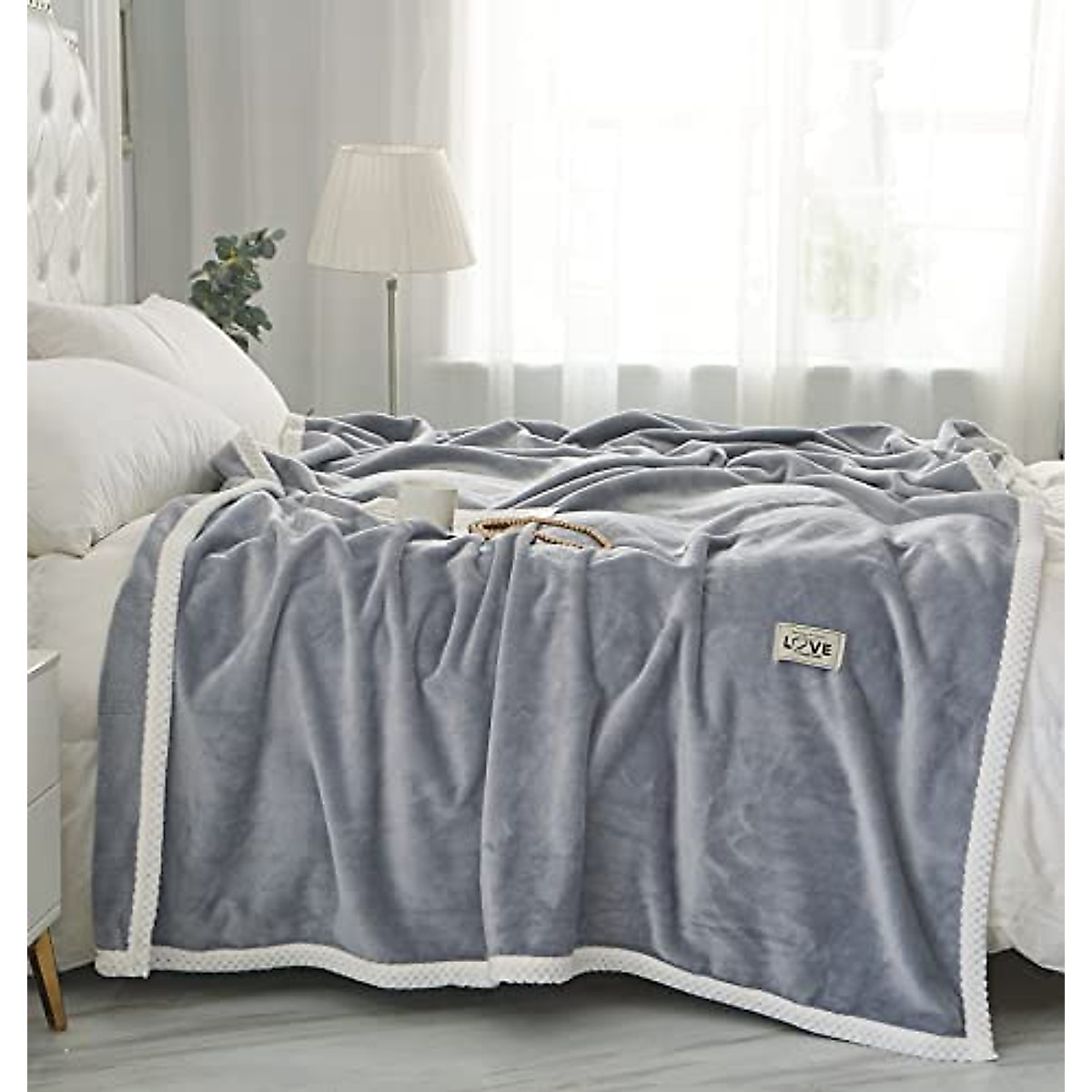 PAUHN Fleece Blanket Throw XL Size Light Grey 48"x80" Throw Blanket for Couch Nice White Edging Soft Blanket Warm,Plush,Fluffy,Cozy,Thick,Throw for Sofa,Bed,Office Travel