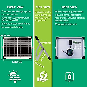 10 Watt 12V Solar Panel Kit Battery Maintainer Trickle Charger+10A 12V/24V PWM Solar Charge Controller+ Adjustable Solar Panels Mount Rack Bracket (10 Watt with Accessories)