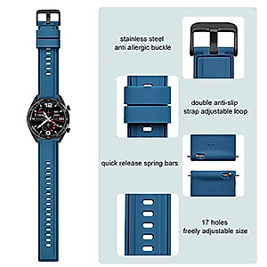 ANNEFIT Men's Silicone Watch Bands 20mm, Quick Release Soft Rubber Replacement Strap with Black Buckle (Blue)